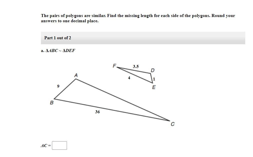 Solved The pairs of polygons are similar. Find the missing | Chegg.com