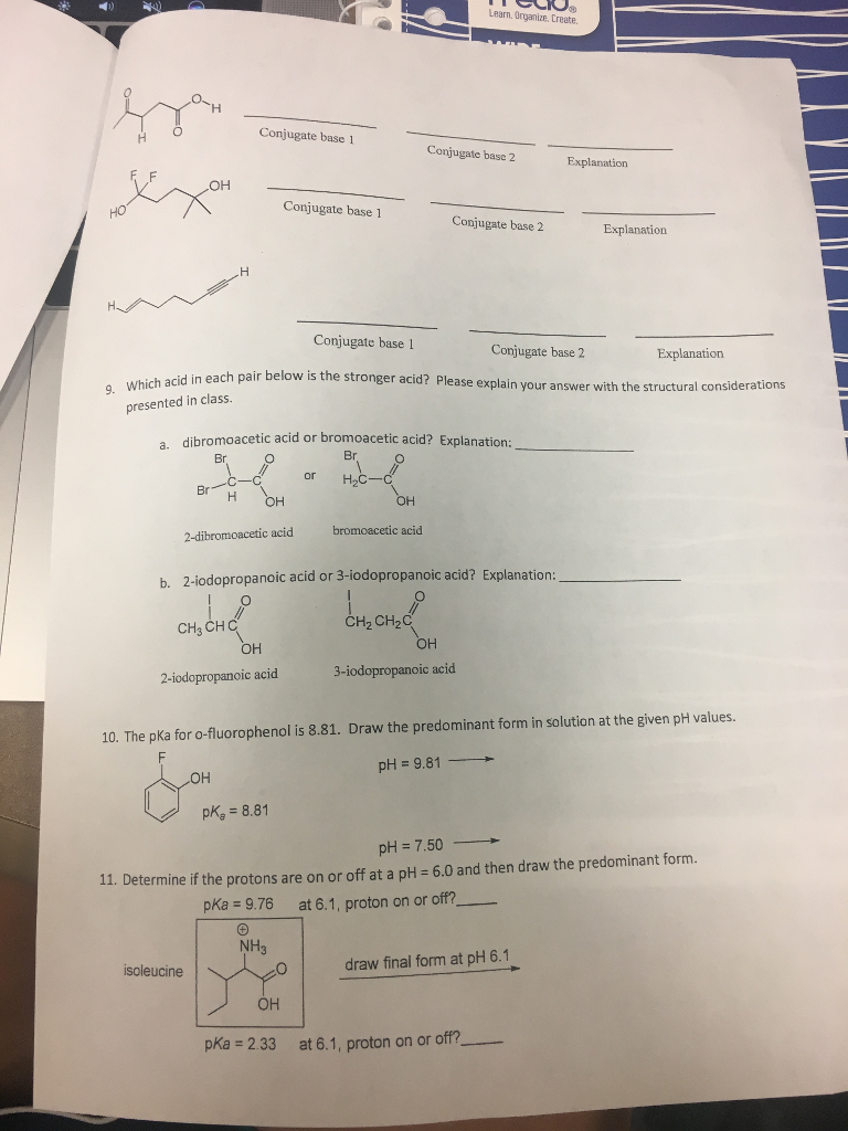 Solved Learn. Organize. Create. Conjugate base 1 но | Chegg.com