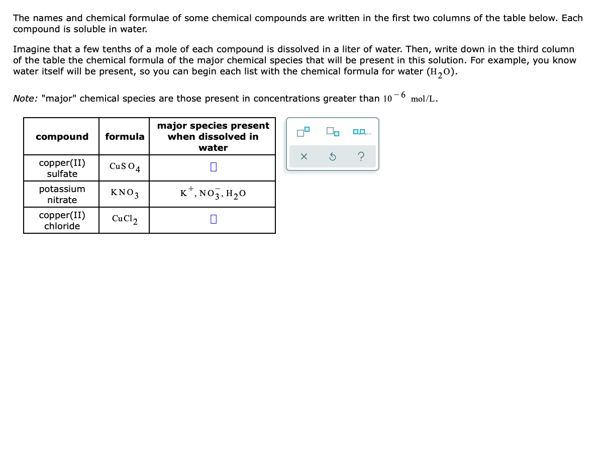 Solved The names and chemical formulae of some chemical | Chegg.com