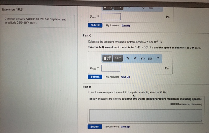 Solved Exercise 16.3 Consider a sound wave in air that has | Chegg.com