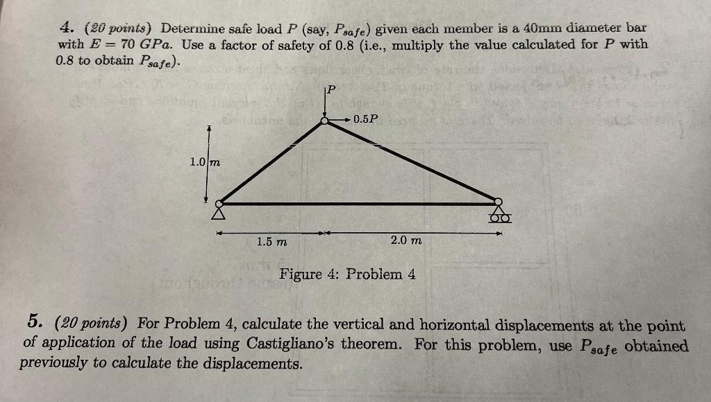 Solved 4. (20 points) Determine safe load P (say, Psafe) | Chegg.com