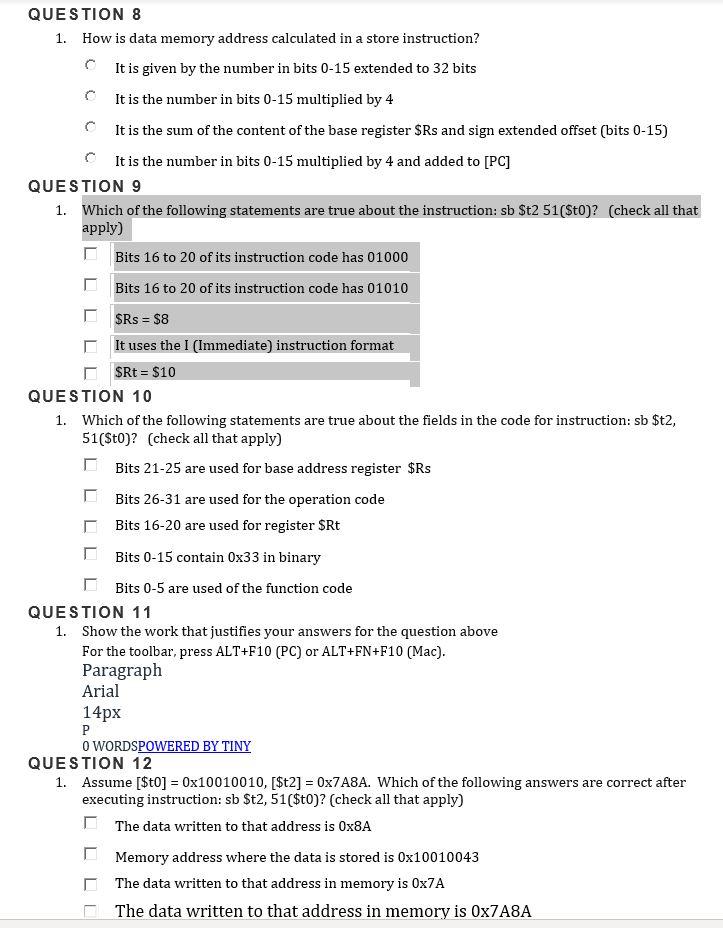 Solved Question 8 1 How Is Data Memory Address Calculated 