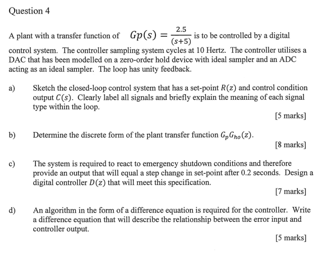 Question 4 2.5 A plant with a transfer function of | Chegg.com