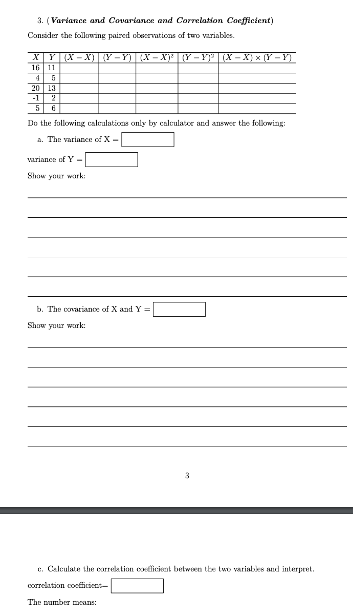 Solved 3. (Variance and Covariance and Correlation | Chegg.com
