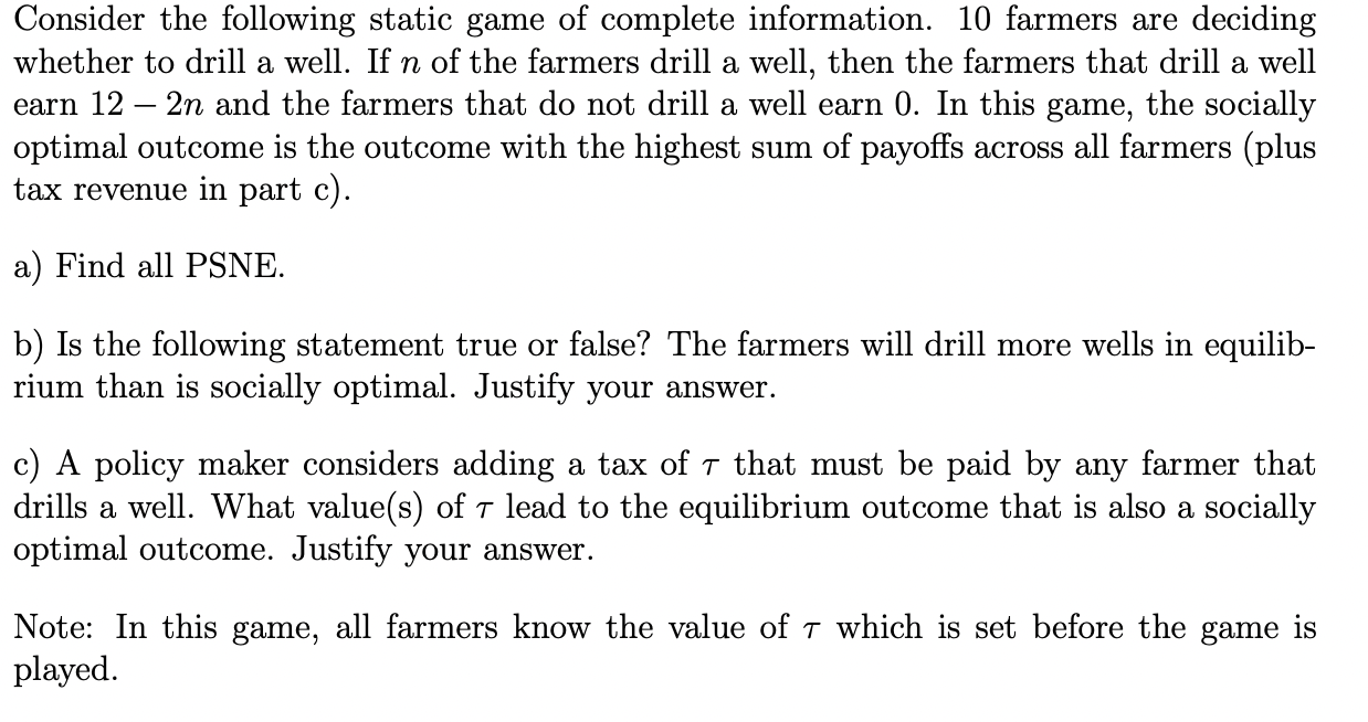 Solved Consider the following static game of complete | Chegg.com