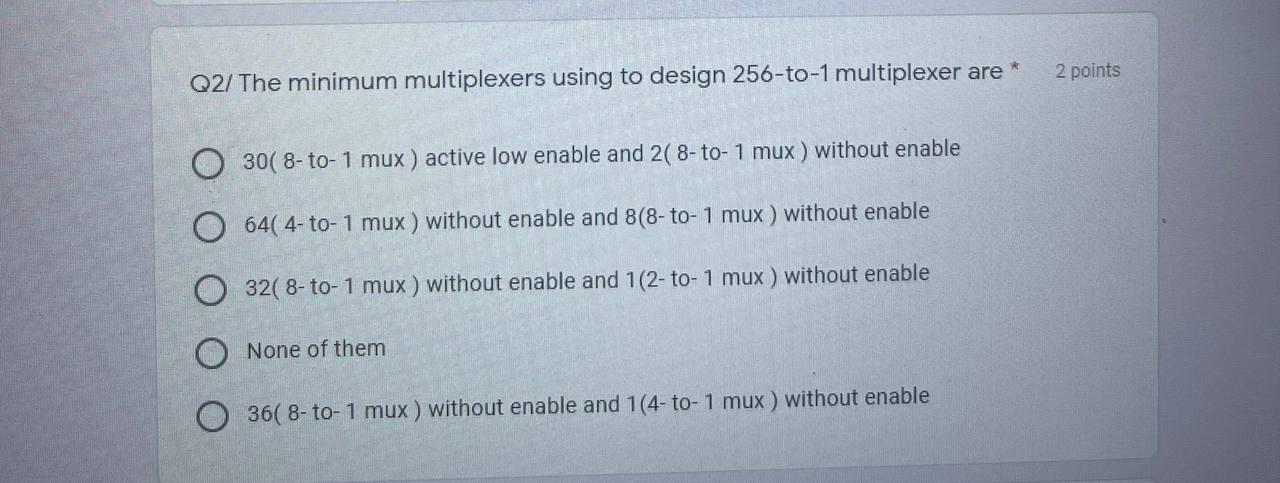 Solved 2 points Q2/ The minimum multiplexers using to design | Chegg.com