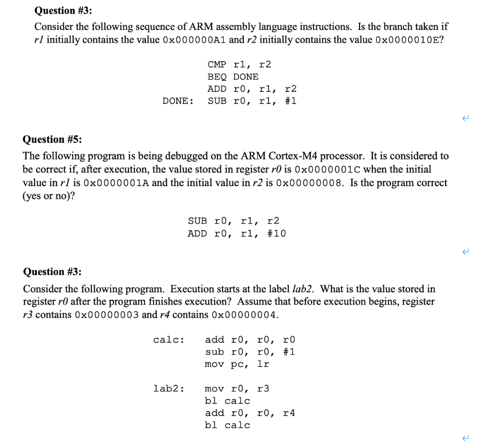 Solved Question #3: Consider the following sequence of ARM | Chegg.com