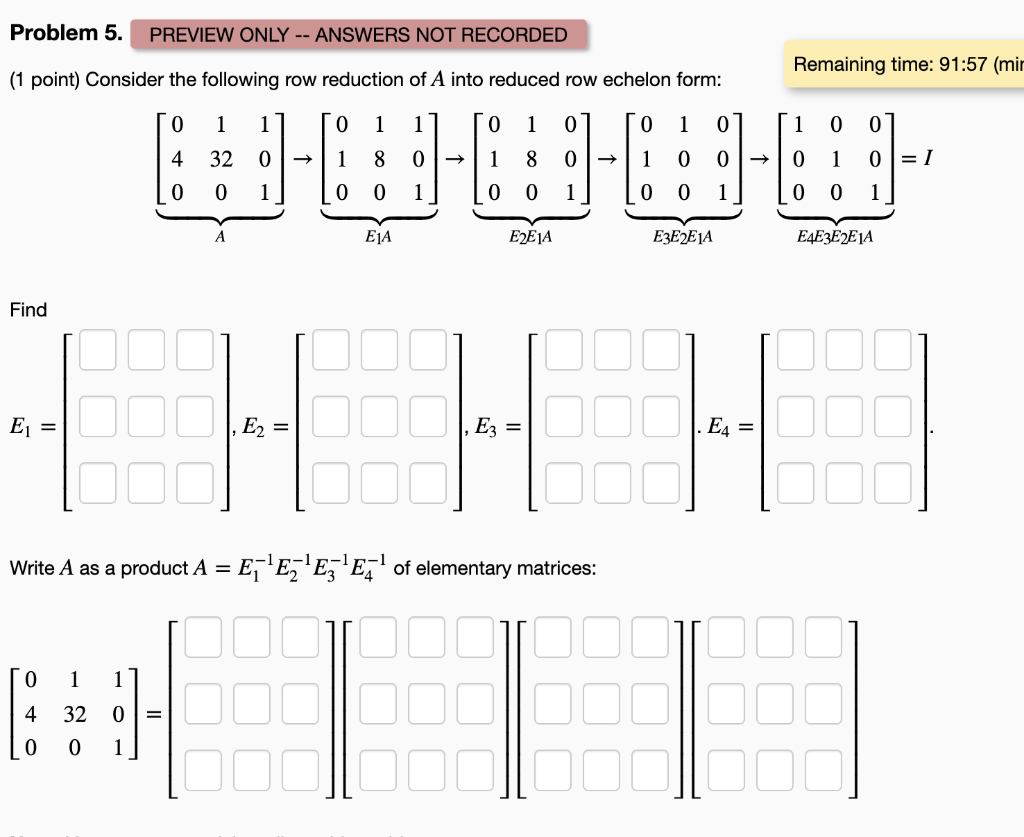 Solved Problem 5. PREVIEW ONLY -- ANSWERS NOT RECORDED | Chegg.com