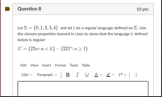 Solved Question 8 10 pts Let S = {0,1,2,3,4} and let L be a | Chegg.com
