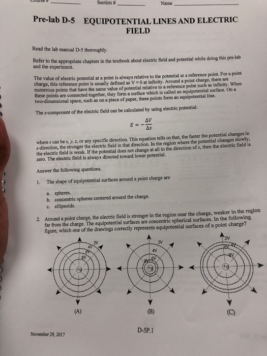 Solved Section # Name Pre-lab D-5 EQUIPOTENTIAL LINES AND | Chegg.com