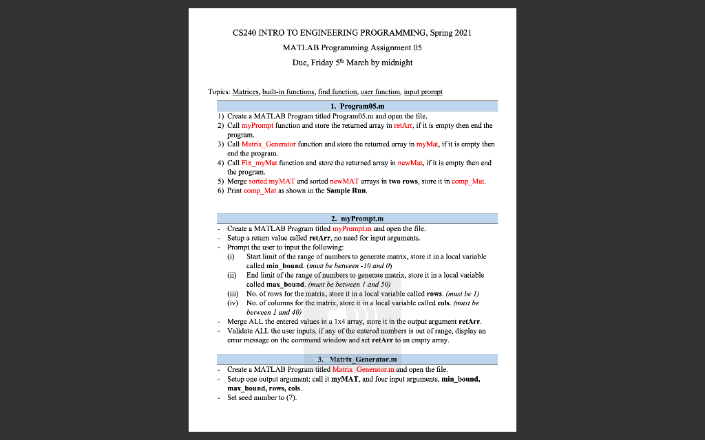 Solved CS240 INTRO TO ENGINEERING PROGRAMMING, Spring 2021 | Chegg.com