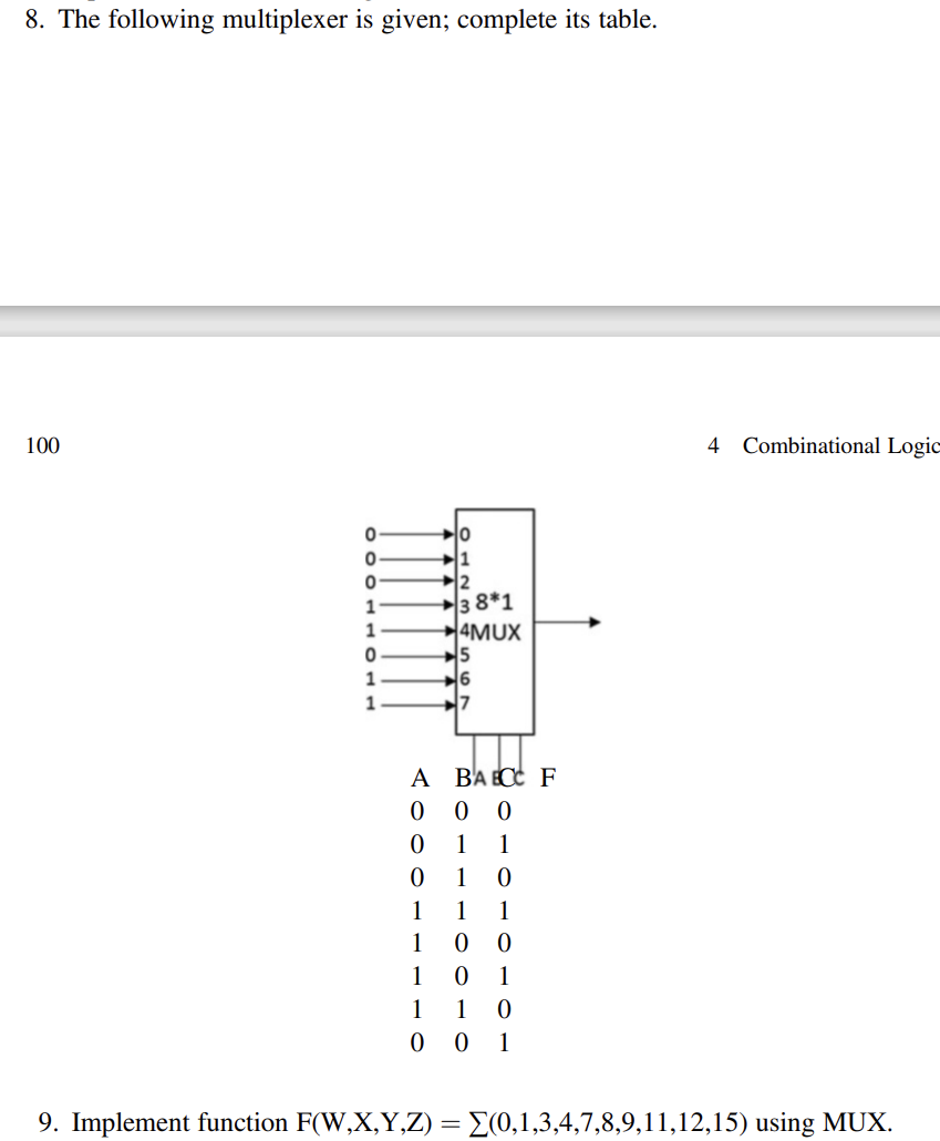 Solved 8. The following multiplexer is given; complete its | Chegg.com