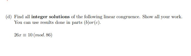 Solved (d) Find all integer solutions of the following | Chegg.com