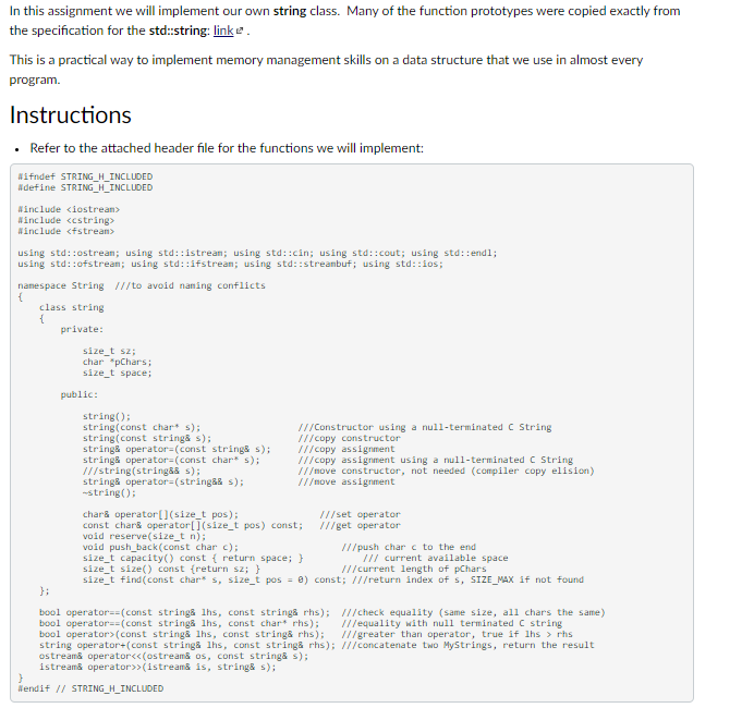 In this assignment we will implement our own string | Chegg.com