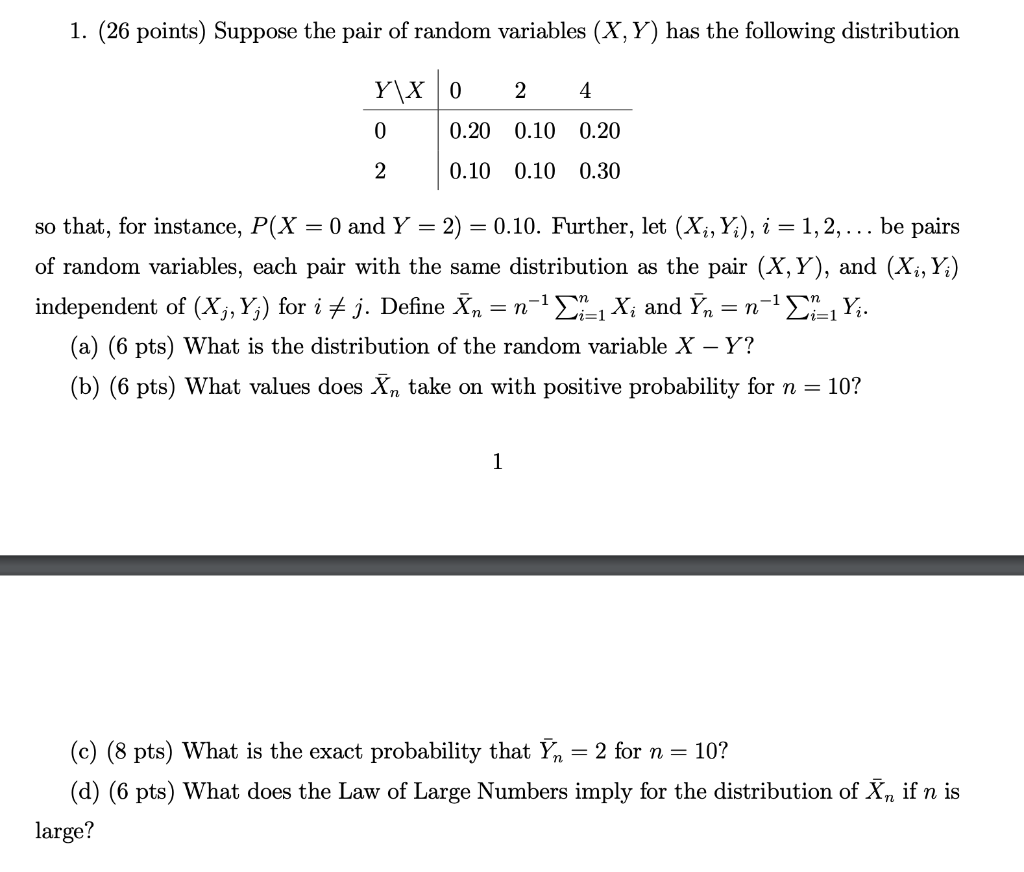 Solved 1. (26 points) Suppose the pair of random variables | Chegg.com