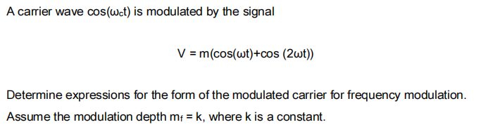 Solved A carrier wave cos(Wct) is modulated by the signal V | Chegg.com