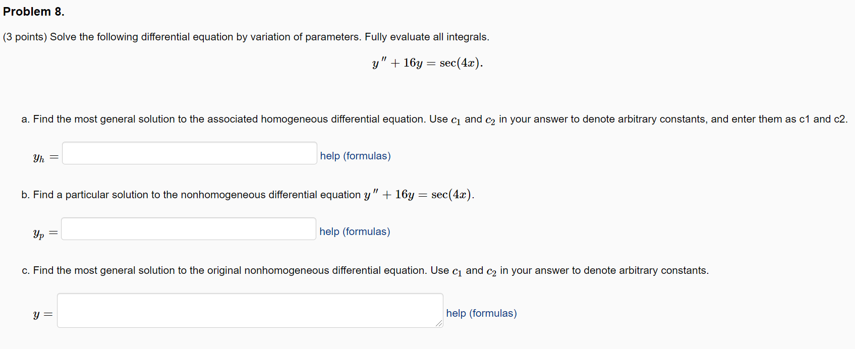 Solved Problem 8. (3 points) Solve the following | Chegg.com