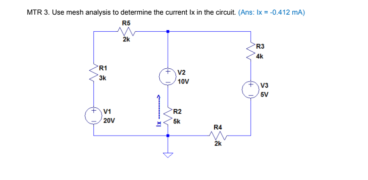 Solved MTR 3. Use mesh analysis to determine the current lx | Chegg.com