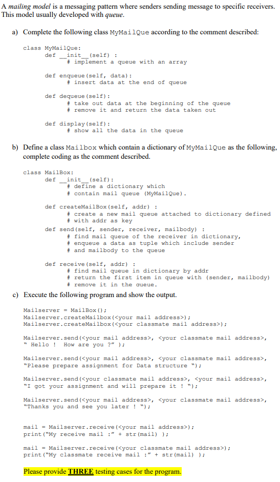 Solved A mailing model is a messaging pattern where senders | Chegg.com