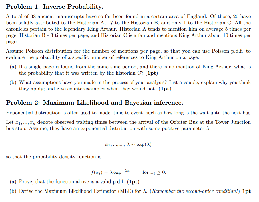 Solved Problem 1. Inverse Probability. A total of 38 ancient | Chegg.com