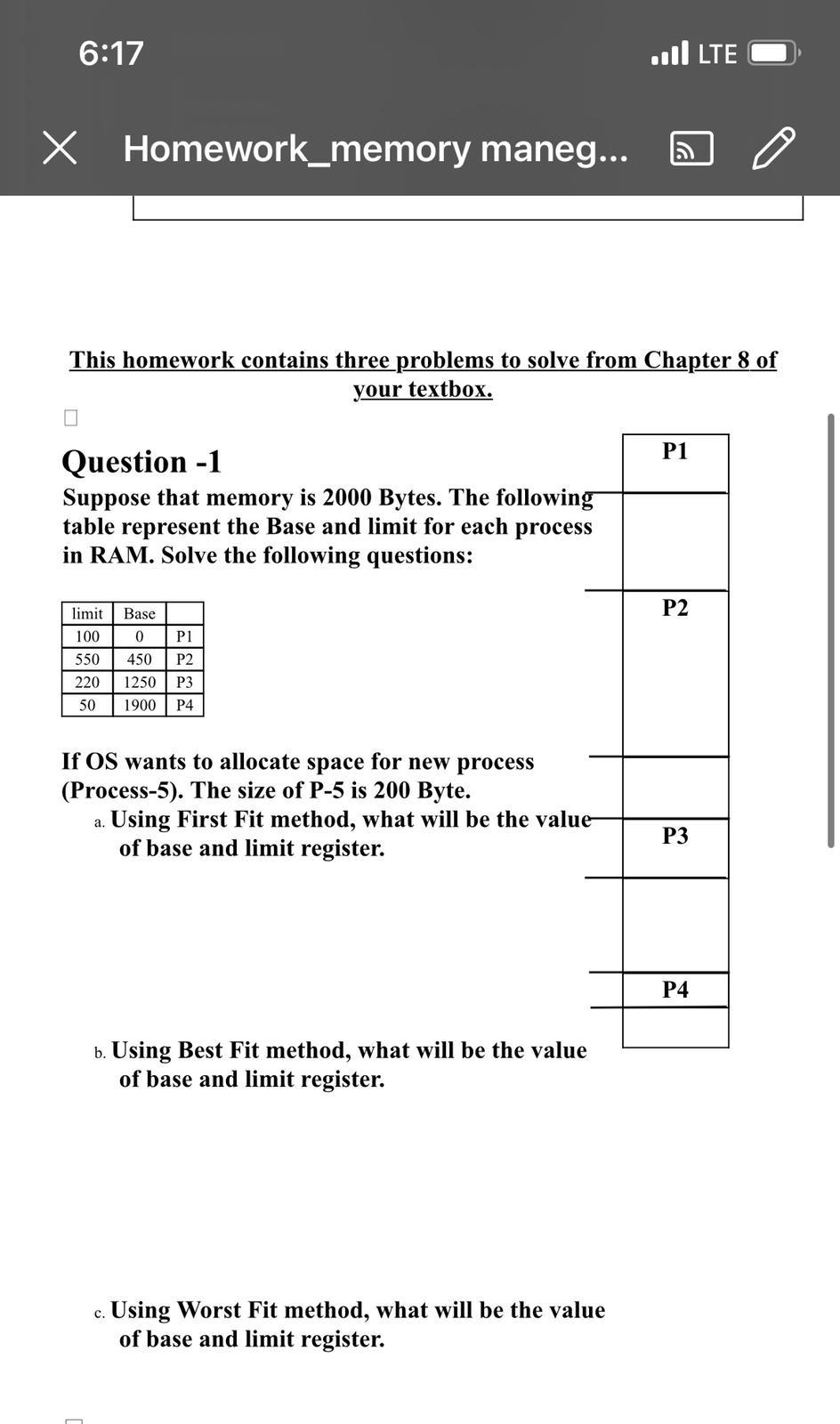 Solved LTE ال.. 6:17 X Homework_memory maneg... This | Chegg.com