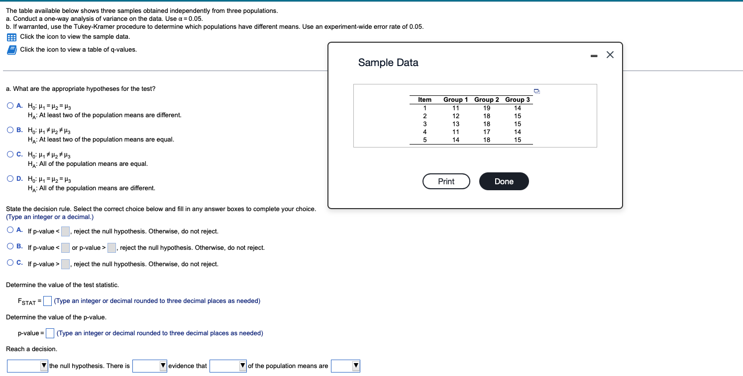 Solved The table available below shows three samples | Chegg.com
