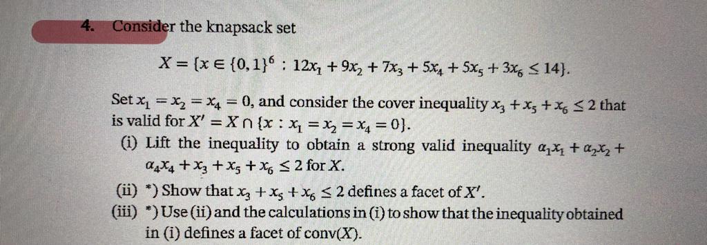 Solved Consider the knapsack set | Chegg.com