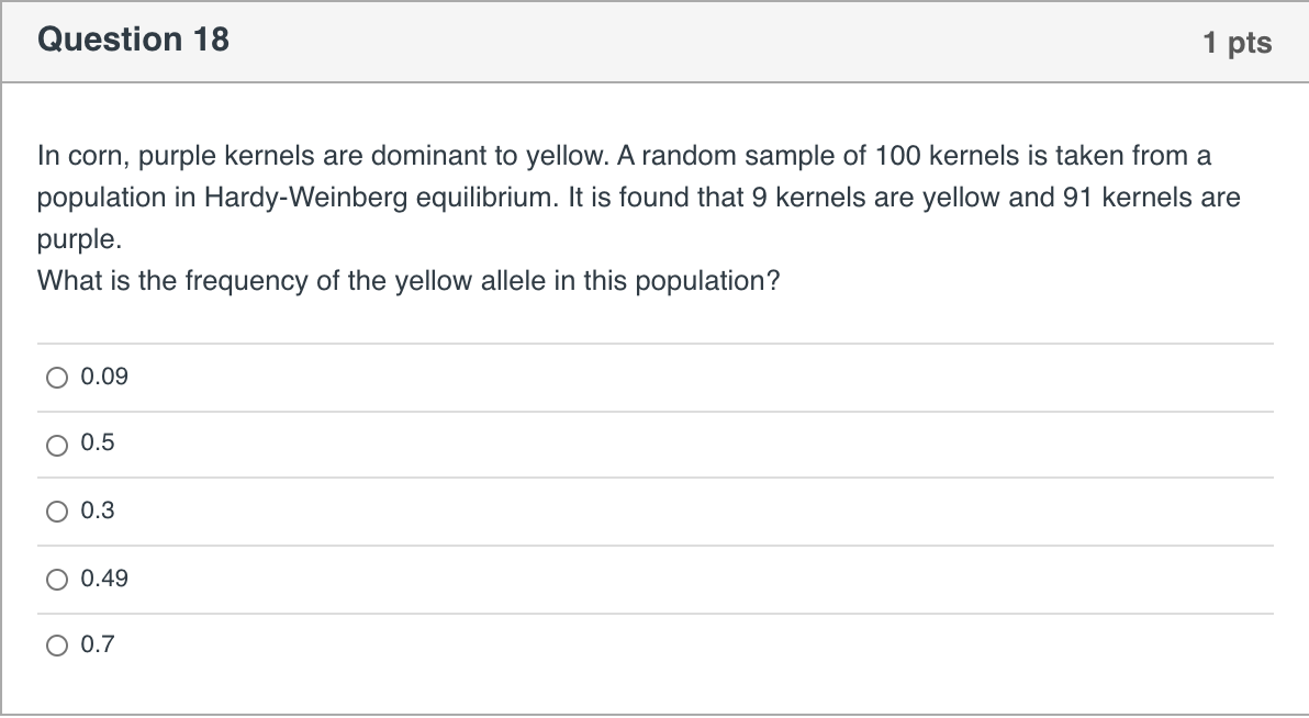 Solved Question 18 1 pts In corn, purple kernels are | Chegg.com