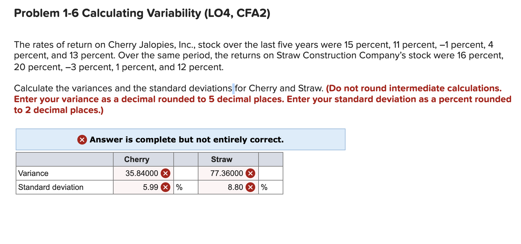 Solved Problem 1-6 Calculating Variability (L04, CFA2) The | Chegg.com