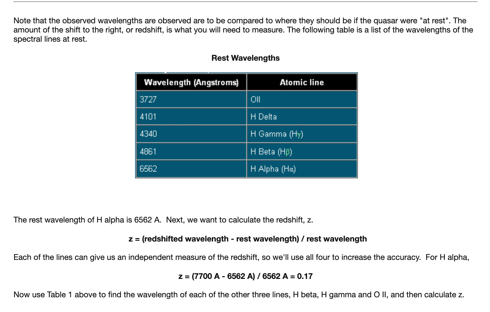 What is z for the H gamma line, And What is z for the | Chegg.com
