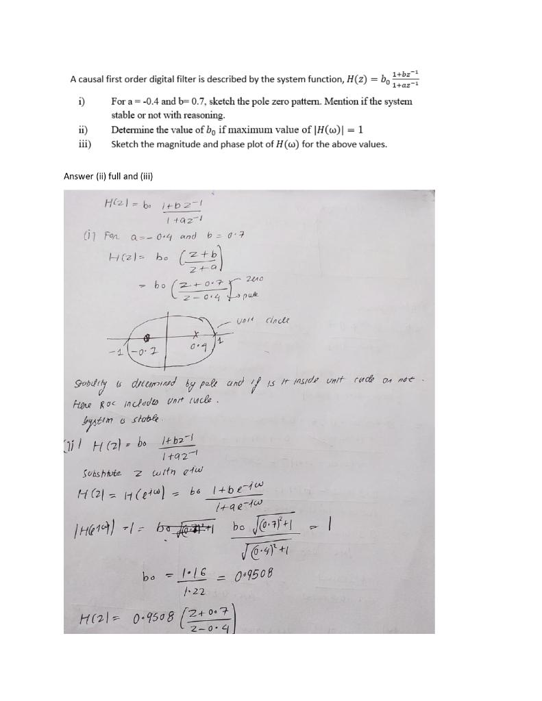 Solved A causal first order digital filter is described by | Chegg.com