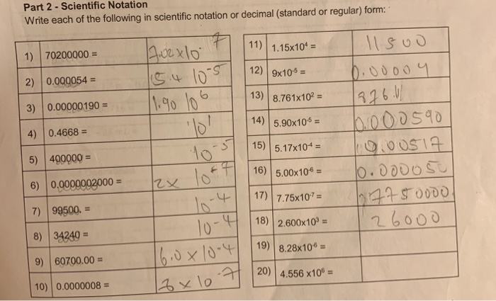 Solved Part 2 -Scientific Notation Write each of the | Chegg.com