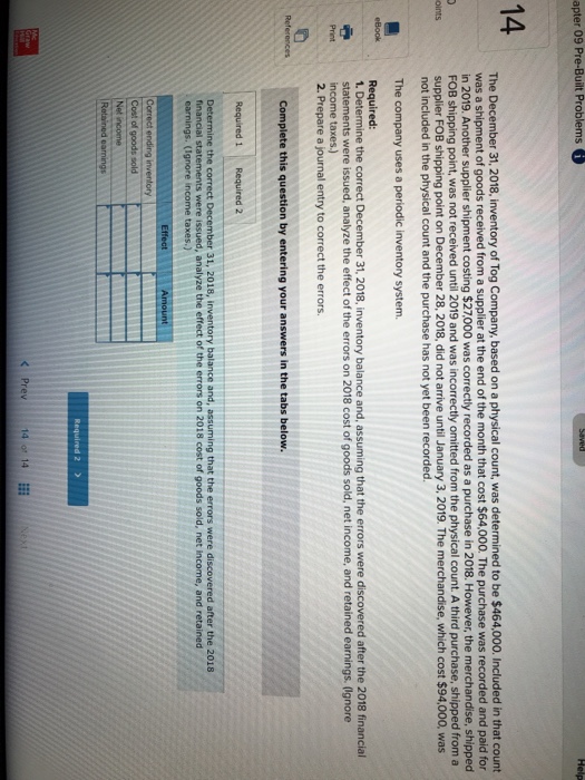 Solved apter 09 Pre-Built Problems i 14 The December 31, | Chegg.com