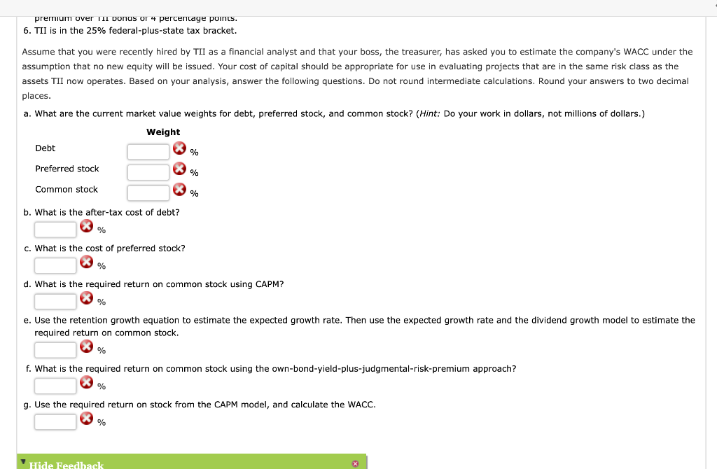 Problem 11-17 (WACC Estimation) The following table | Chegg.com