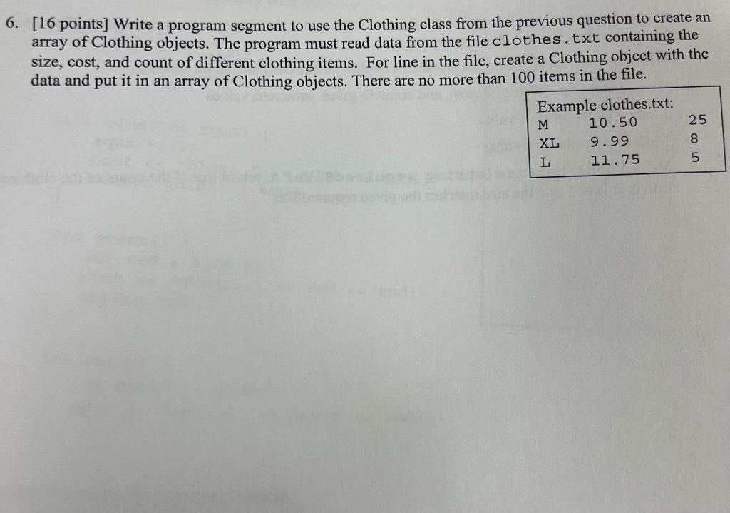 Solved [16 points] Write a C++ class called Clothing to | Chegg.com