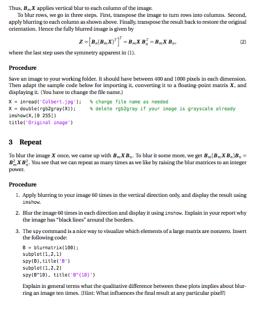 1 Blur matrix In a computer, an image is ultimately a | Chegg.com
