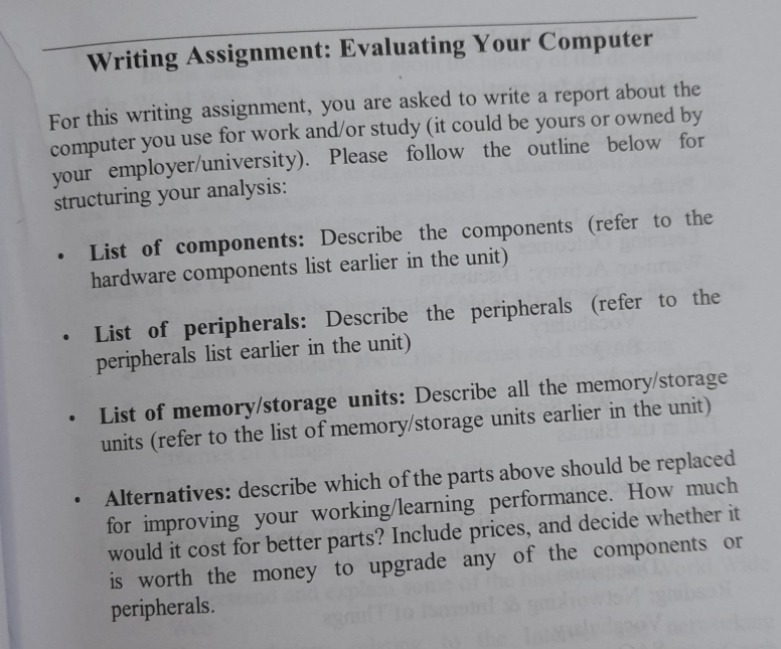 Solved Writing Assignment: Evaluating Your Computer For this | Chegg.com
