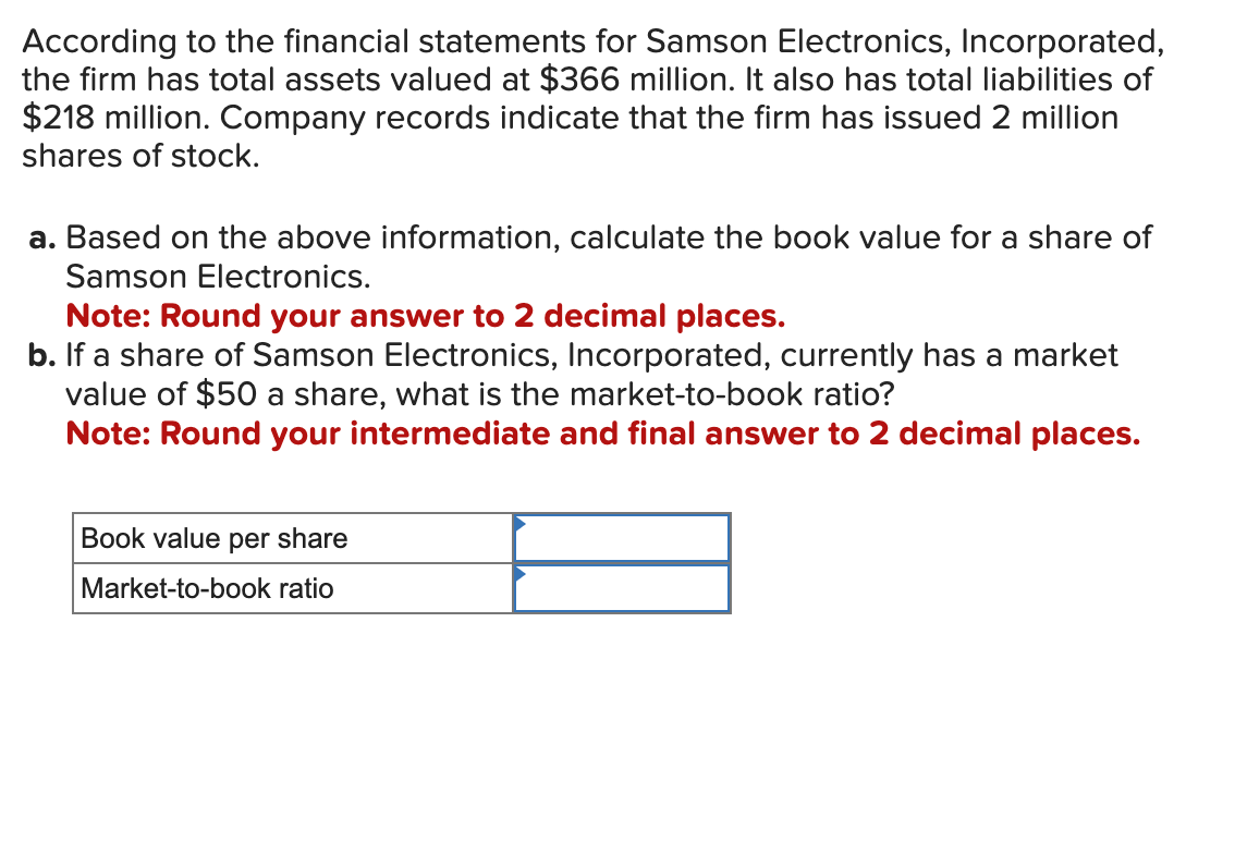 Solved According to the financial statements for Samson | Chegg.com