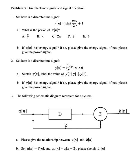 Solved Problem 3. Discrete Time signals and signal operation | Chegg.com