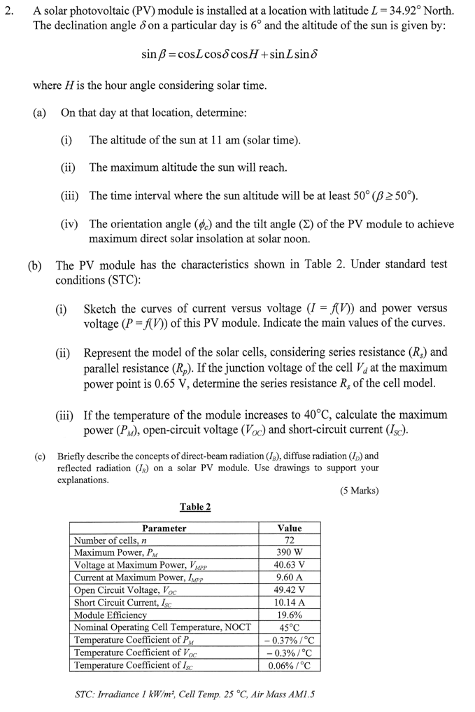 A solar photovoltaic (PV) module is installed at a | Chegg.com
