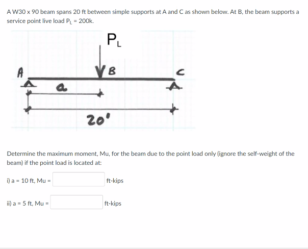 Solved A W30 x 90 beam spans 20 ft between simple supports | Chegg.com