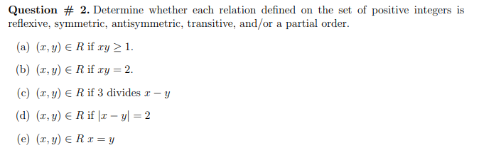 Solved Question # 2. Determine whether each relation defined | Chegg.com