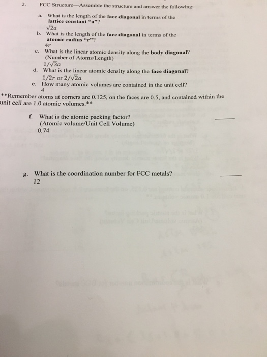 Solved 2. FCC Structure-Assemble the structure and answer | Chegg.com