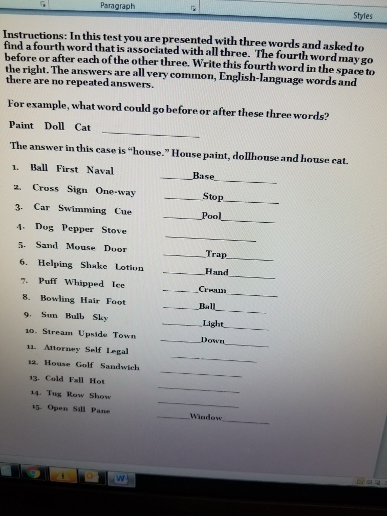 Solved Styles Paragraph Instructions: In this test you are | Chegg.com