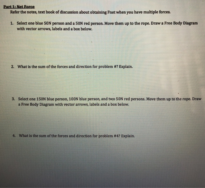 Solved Part 1 Net Force Refer the notes, text book of | Chegg.com
