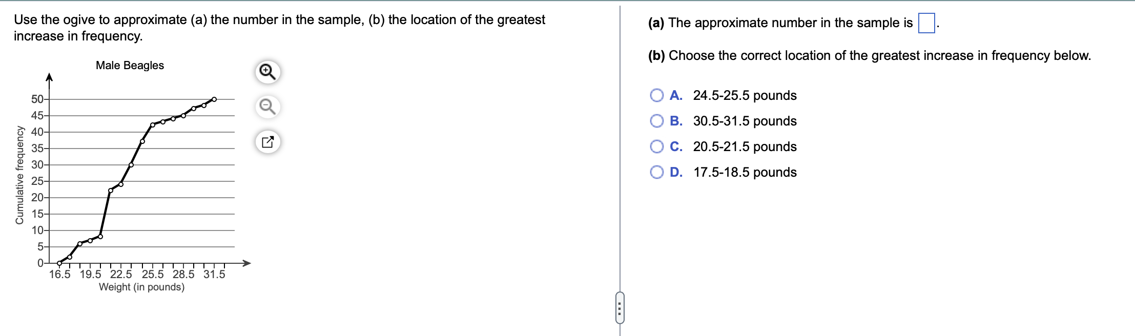 Solved Use the ogive to approximate (a) the number in the | Chegg.com Solved Use the ogive to approximate (a) the number in the | Chegg.com