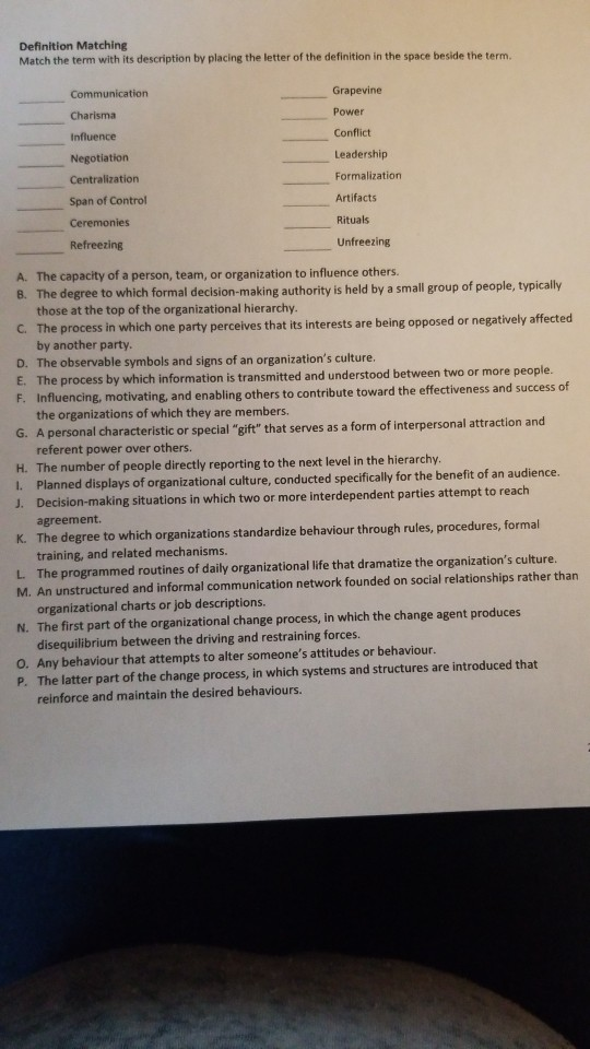 Solved definition matching match the term with its | Chegg.com