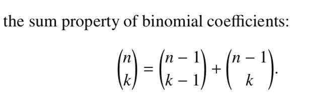 Solved The sum property of the binomial coefficients also | Chegg.com