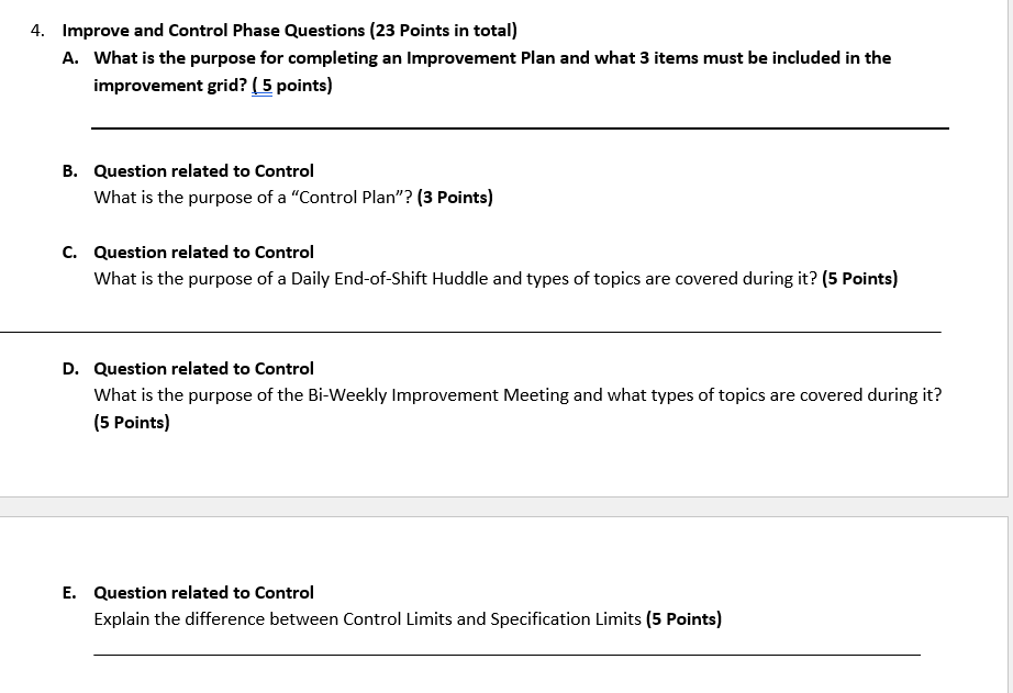 Solved 4. Improve and Control Phase Questions (23 points in | Chegg.com