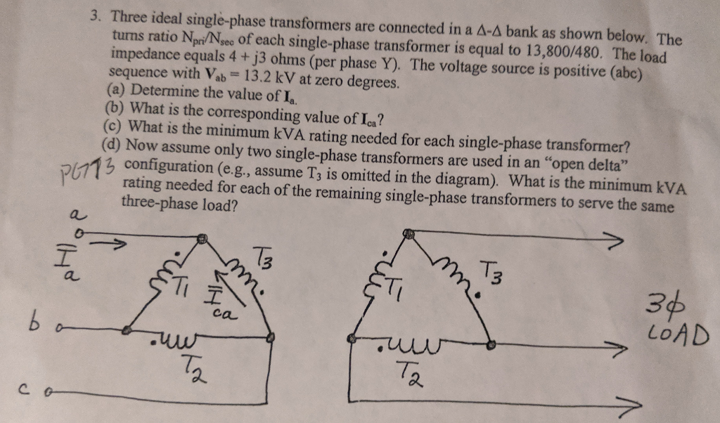 Solved 3. Three ideal single-phase transformers are | Chegg.com